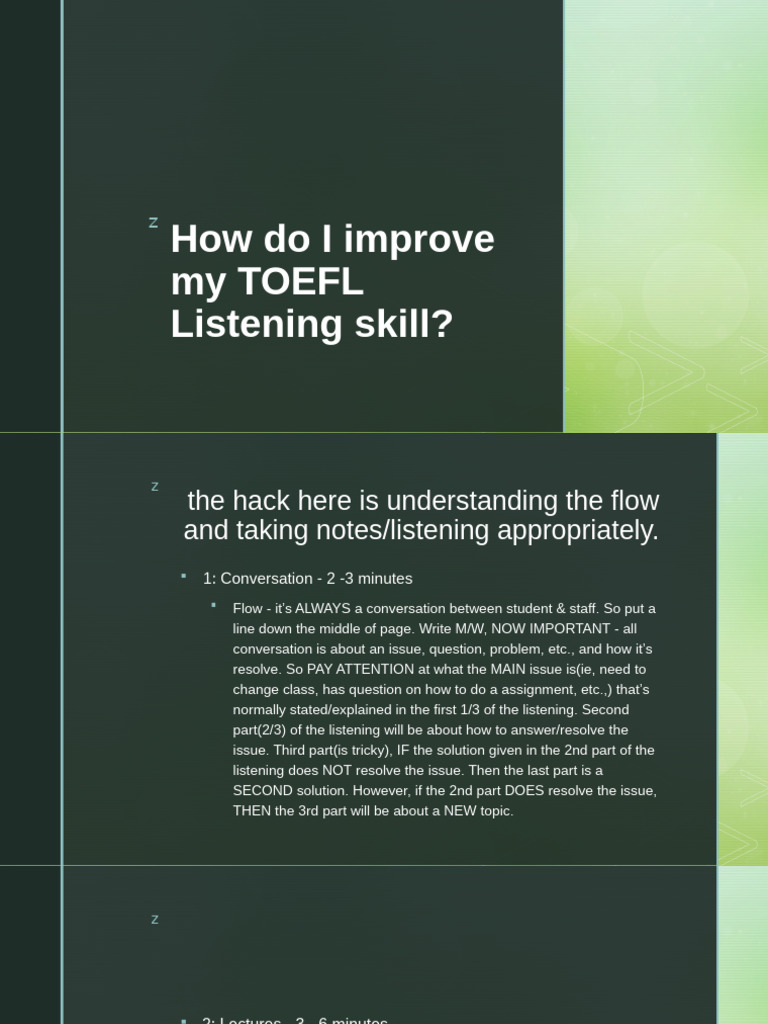 Enhance TOEFL Listening Skills Guide | PDF | Insomnia | Word