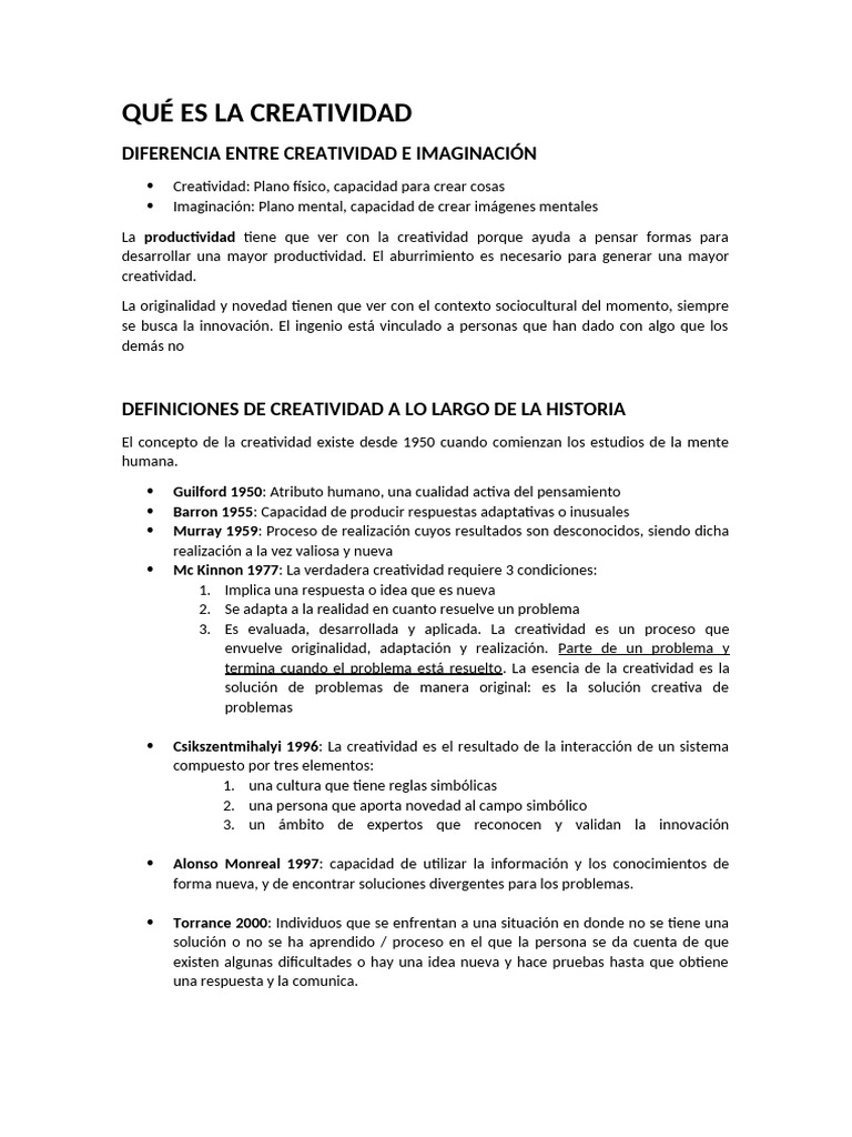 Definición y Orígenes de la Creatividad | PDF | Creatividad | Pensamiento