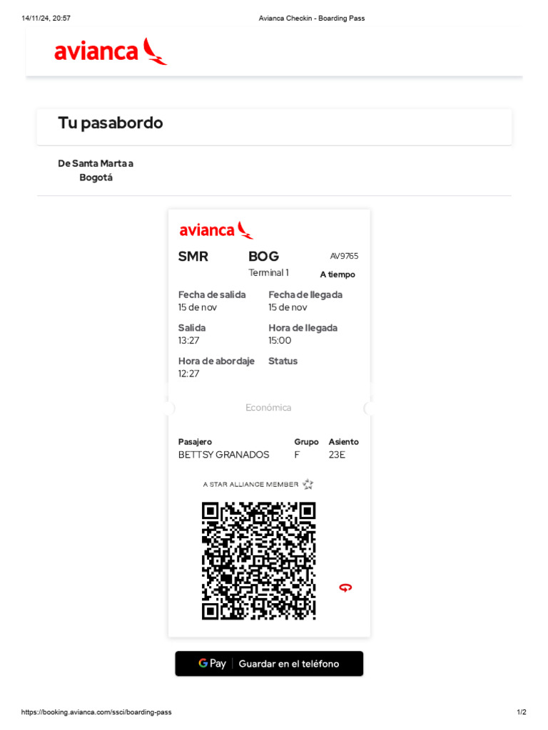 Avianca Checkin - Boarding Pass | PDF
