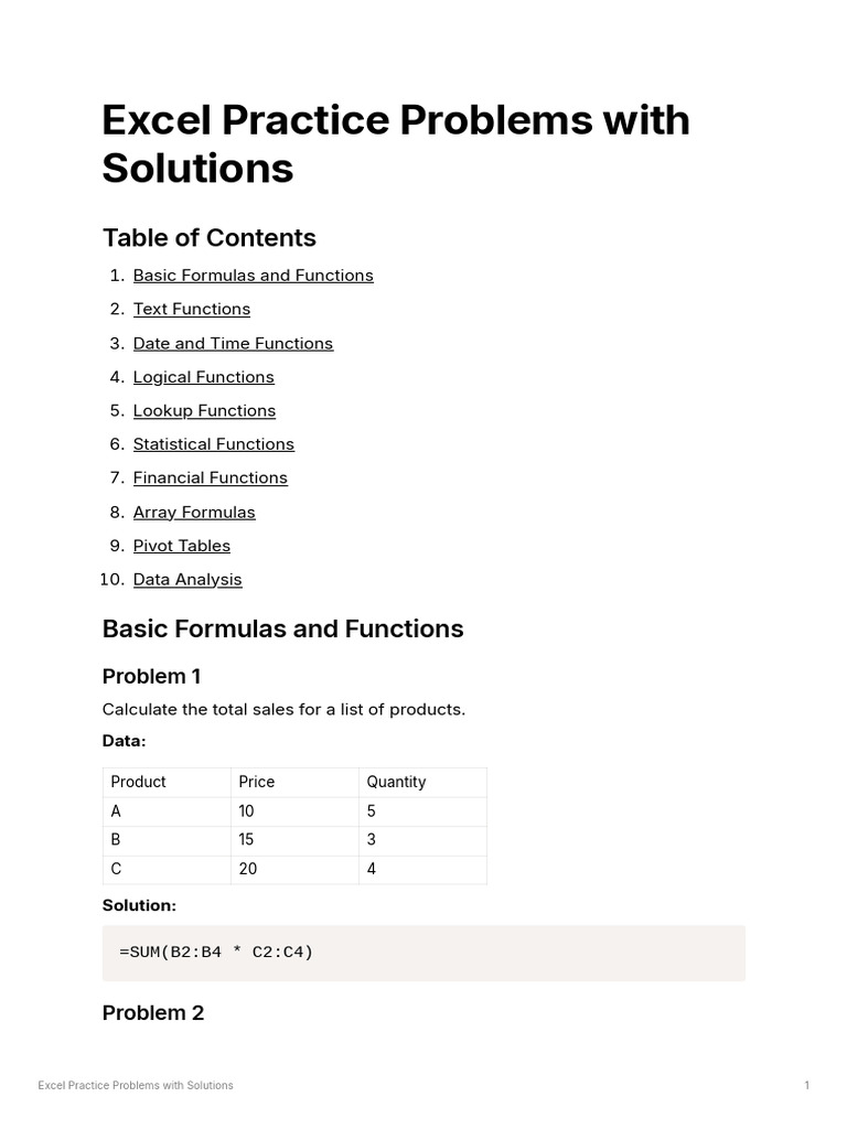 Excel Practice Problems With Solutions | PDF | Applied Mathematics | Statistical Analysis