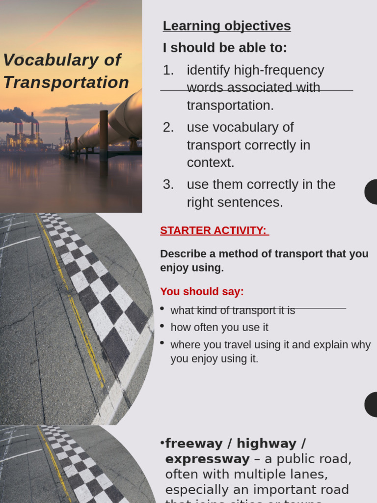 Vocabulary and Idioms of Transportation | PDF | Traffic | Traffic ...