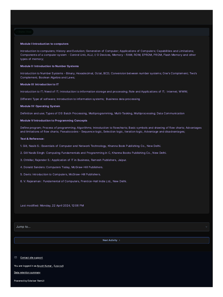 2_Sem 1_CSIT113_ Syllabus | PDF