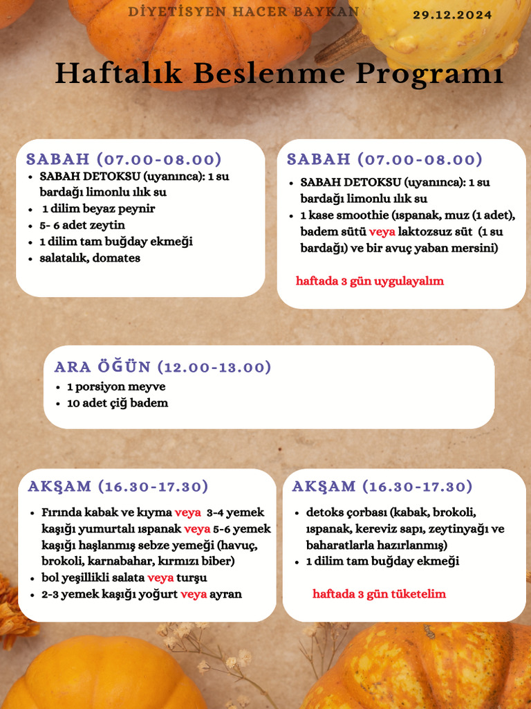 Hafta Beslenme Programı | PDF