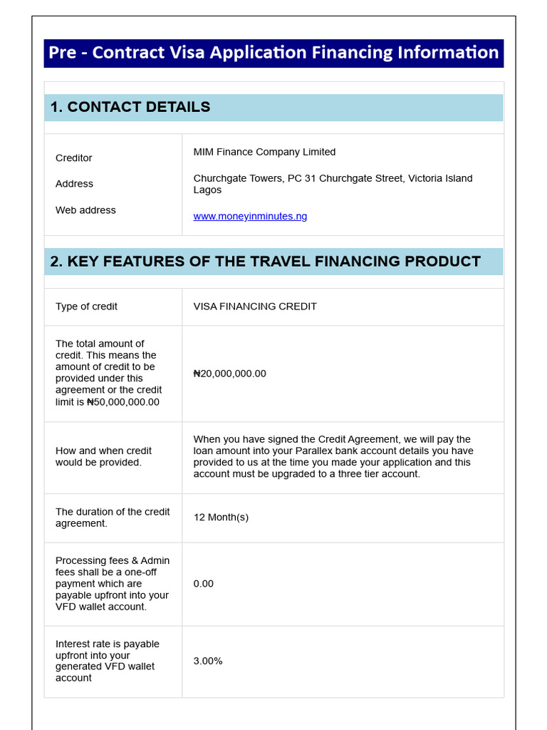 Pre-Contract Visa Application Financing | PDF | Credit Card | Annual ...