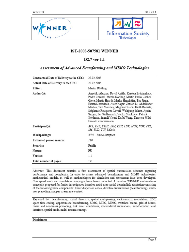 Assessment of Advanced Beamforming and MIMO Technologies: IST-2003-507581 WINNER D2.7 Ver 1.1 ...