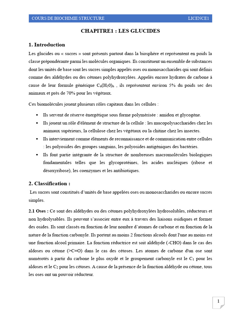 Structure et Classification des Glucides | PDF | Glucide | Amidon