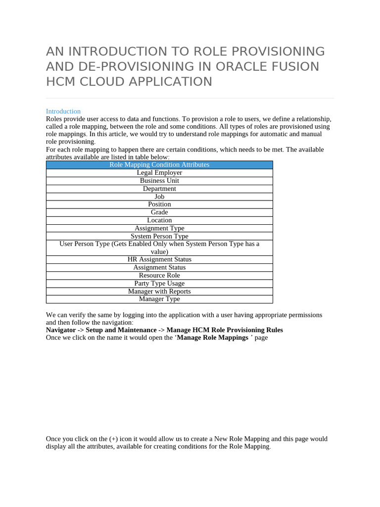 An Introduction To Role Provisioning and De-Provisioning in Oracle Fusion HCM Cloud Application ...