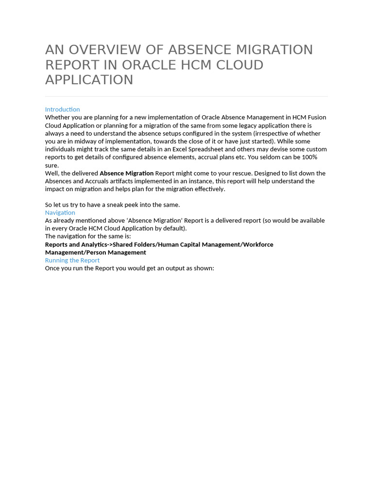 An Overview of Absence Migration Report in Oracle HCM Cloud Application | PDF