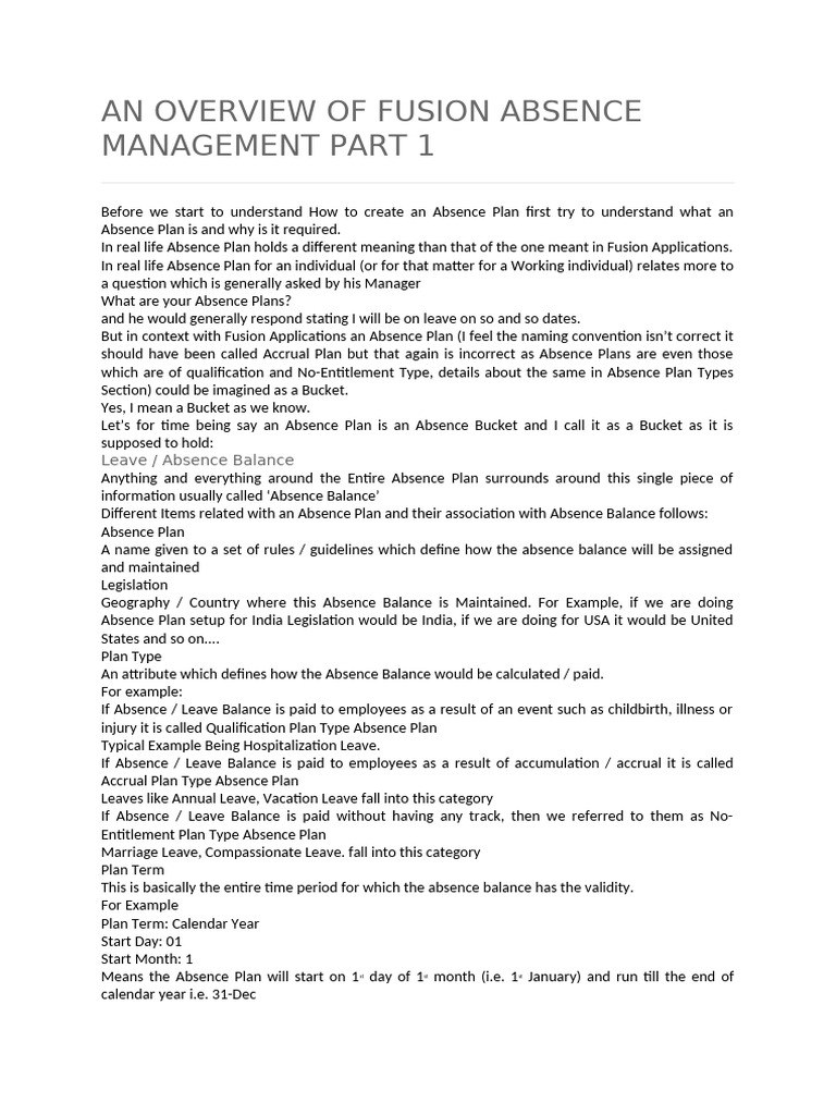 An Overview of Fusion Absence Management Part 1 | PDF | Accrual ...