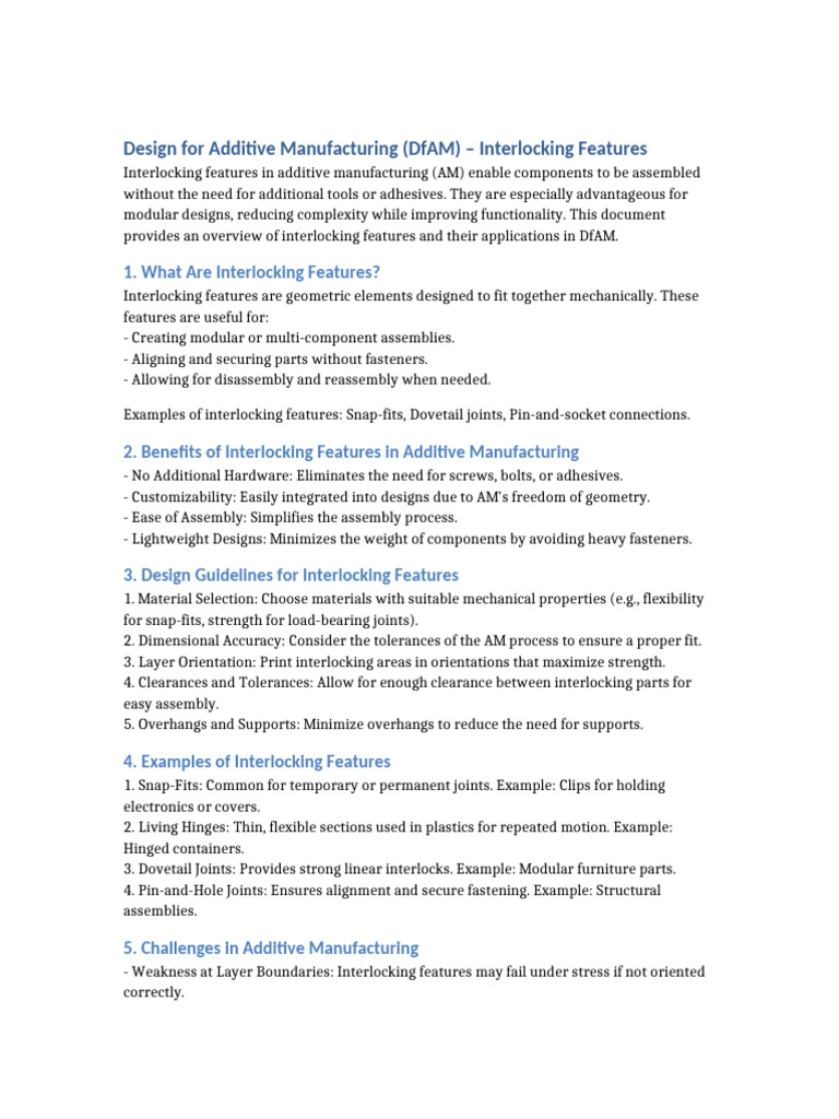 Design For Additive Manufacturing Interlocking Features | PDF | 3 D ...