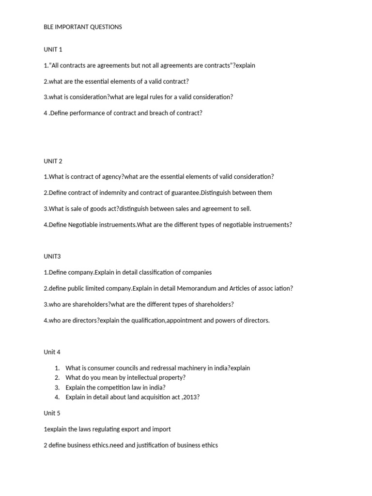 Ble Important Questions | PDF