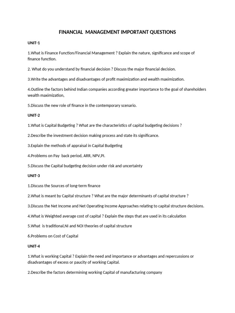 FM IMP Questions | PDF