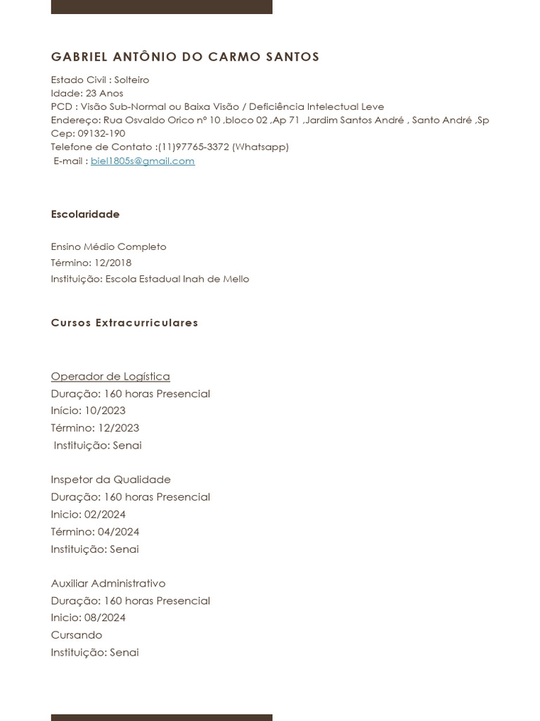 Curriculum Gabriel Atualizado | PDF