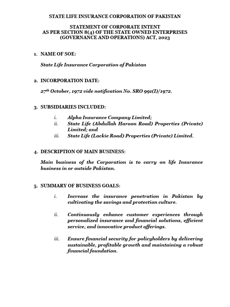Corporate Intent of State Life Insurance | PDF | Dividend | Insurance