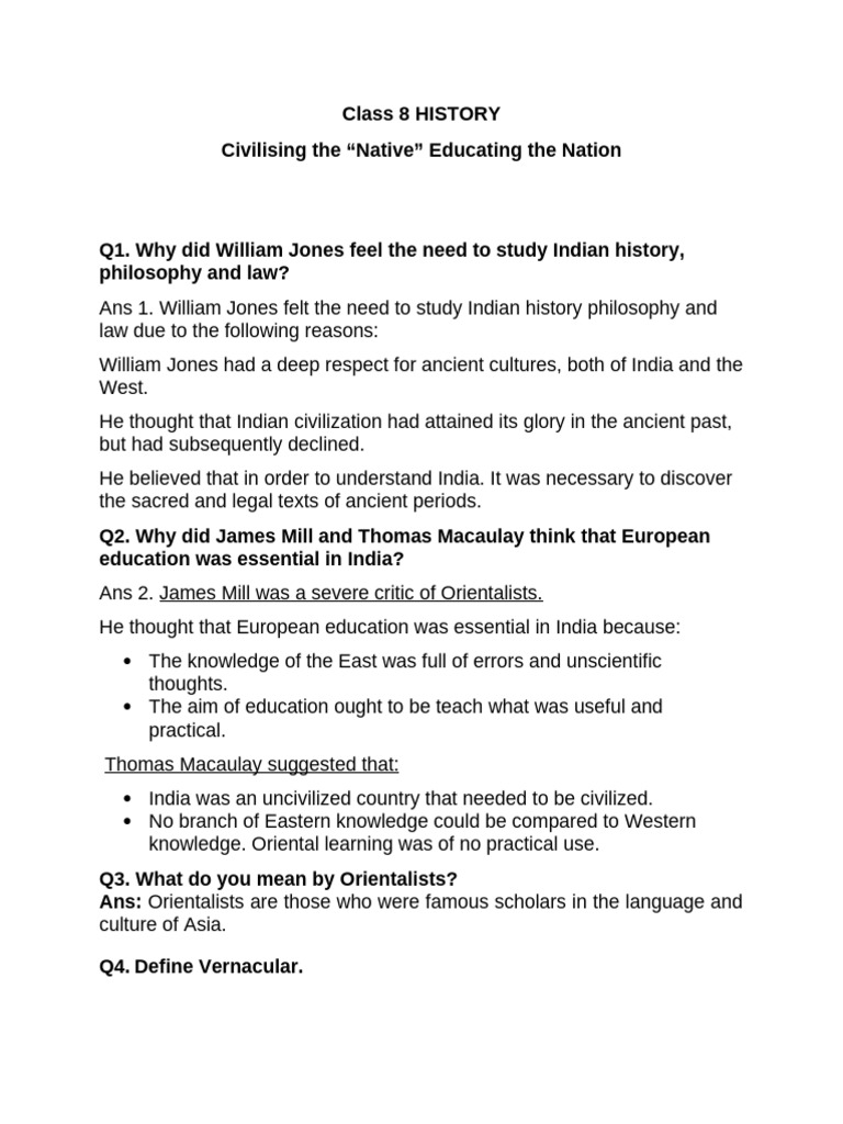 Class 8 Note Book Civilising Natives H CH - 7 | PDF