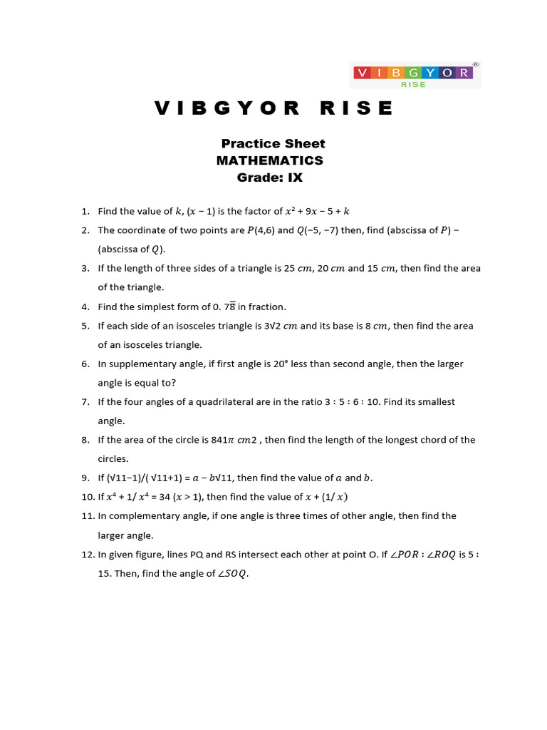 g9 Practice Sheet - Maths | PDF | Area | Triangle