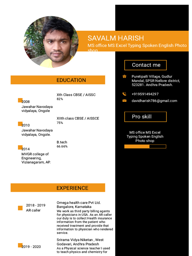 Resume of Savalem Harish - Educator & Manager | PDF