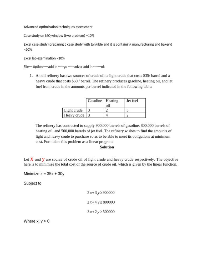 Advanced Optimization Techniques Assessment | PDF | Petroleum | Oil Refinery