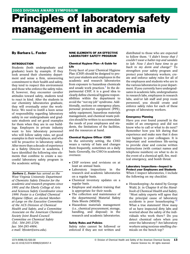 Principles of Laboratory Safety Management in Academia | PDF ...