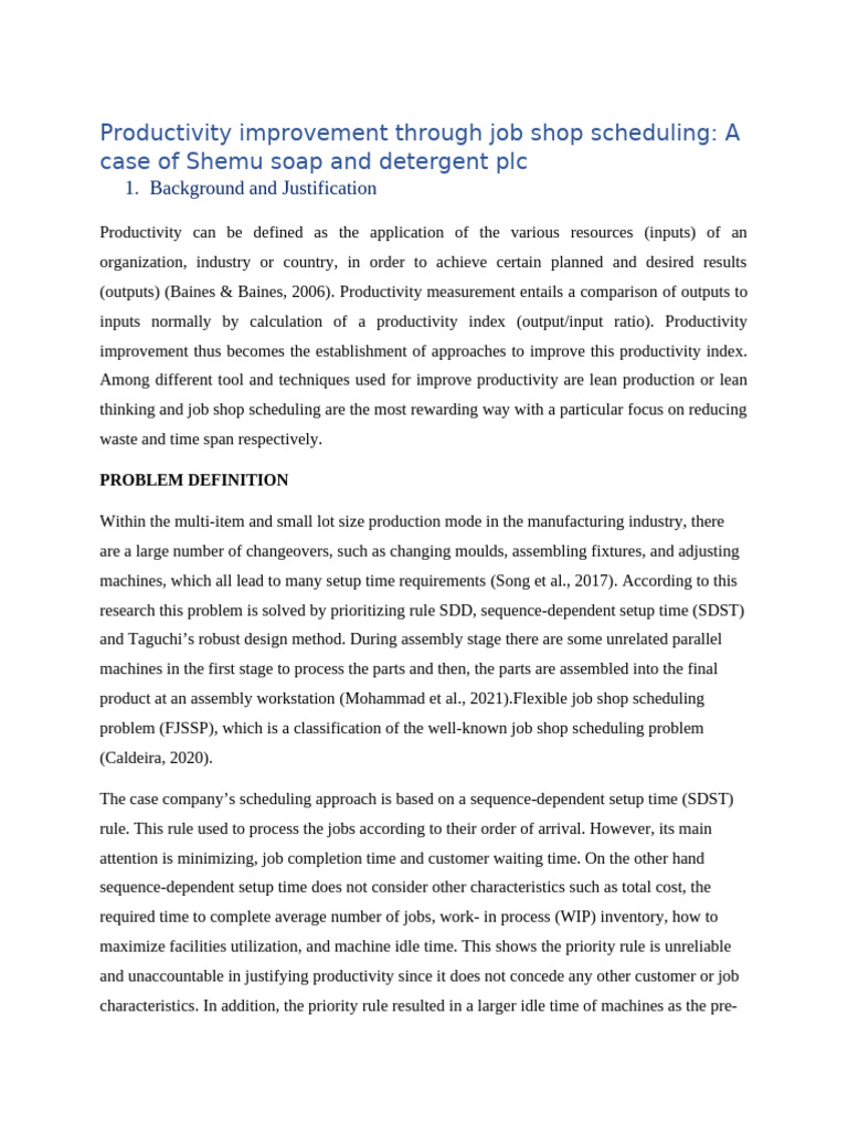 Productivity Improvement Through Job Shop Scheduling | PDF | Data ...