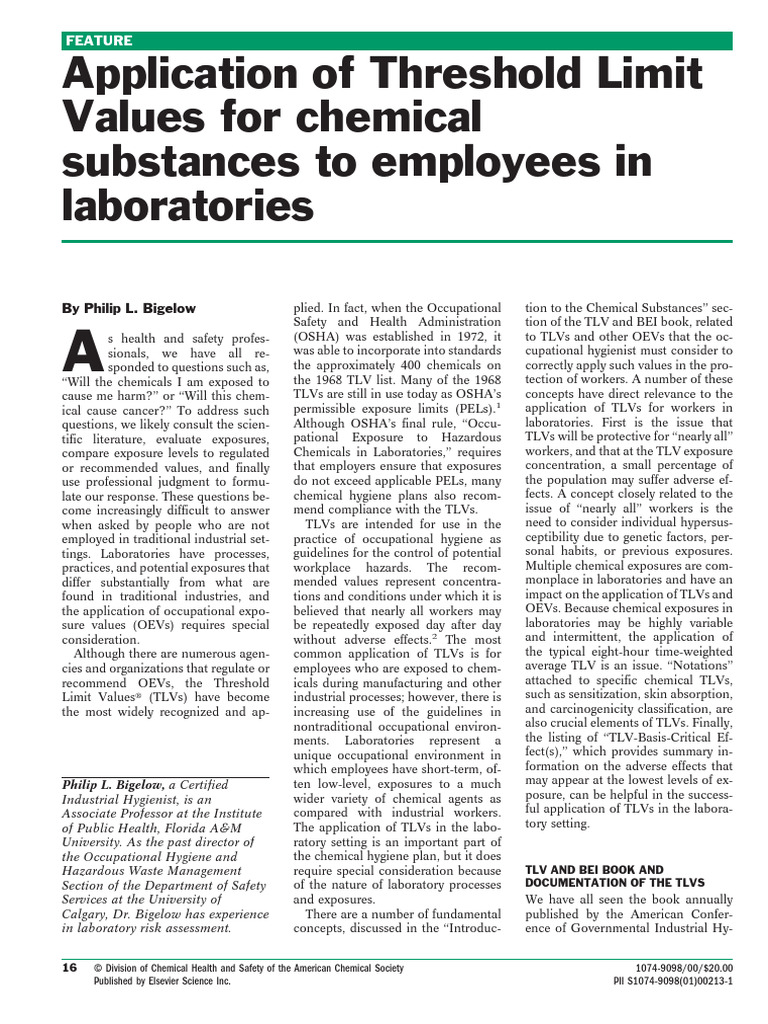 Application of Threshold Limit Values For Chemical Substances To ...