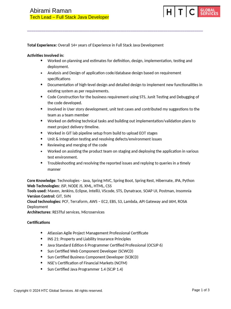 AbiramiRaman Short Profile 2024 | PDF | Java (Programming Language) | Software Engineering