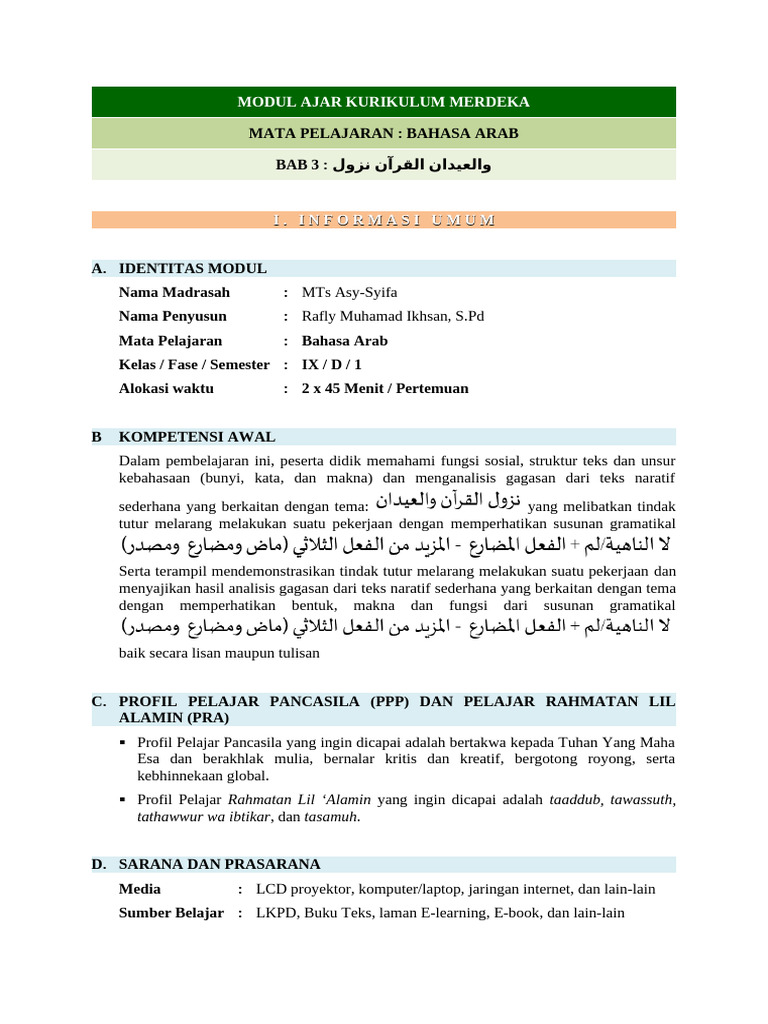 Modul Bahasa Arab Bab 3 | PDF
