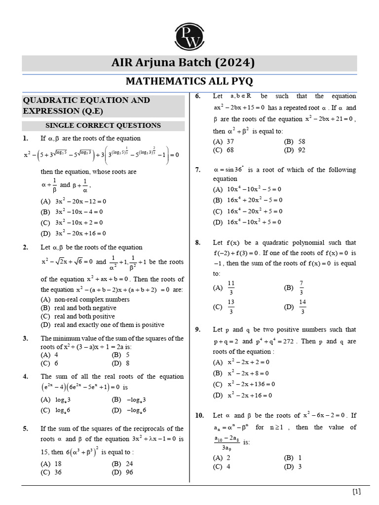 Mathematics All PYQ | PDF | Zero Of A Function | Equations
