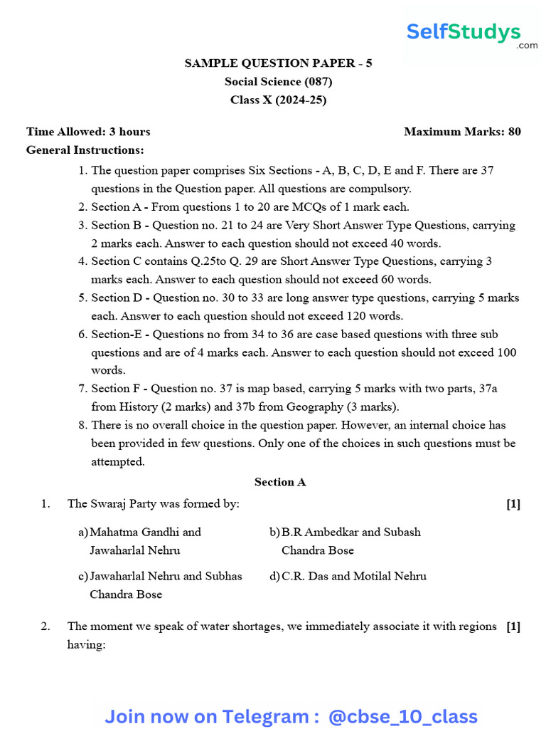 10 Class SST Sample Paper Set 5 | PDF | Loans | Credit