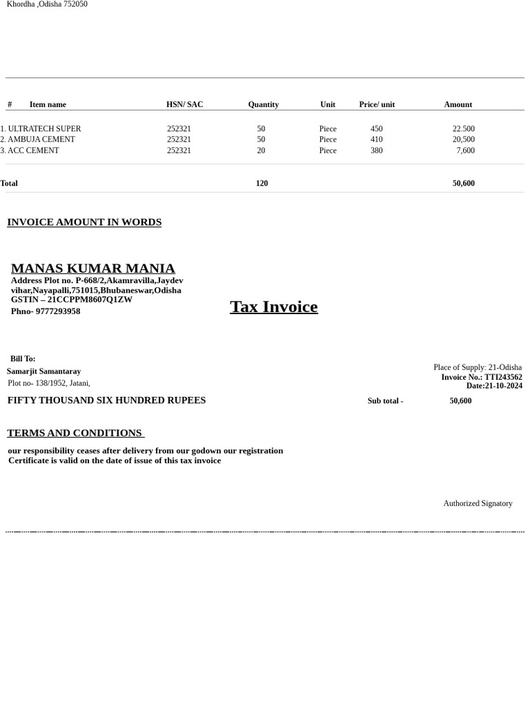 Manas Invoice 2 | PDF