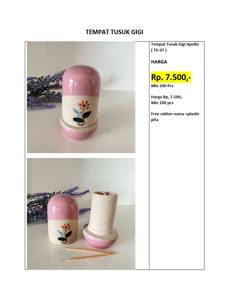 Tempat Tusuk Gigi Beragam Harga Murah | PDF