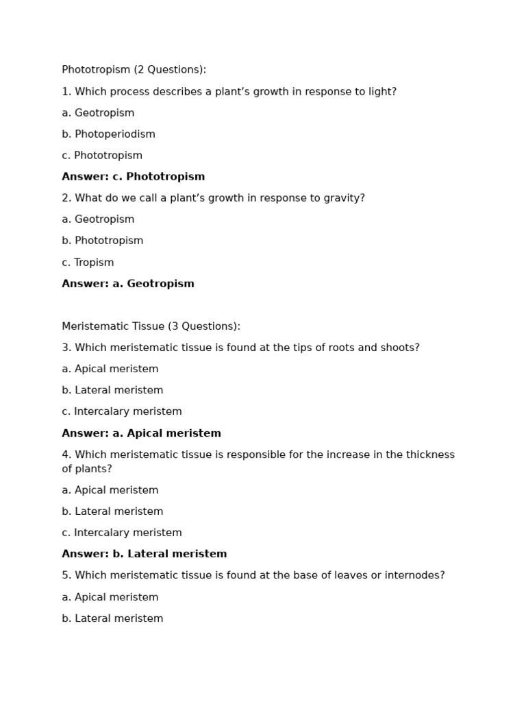 Plant Biology Quiz Questions | PDF