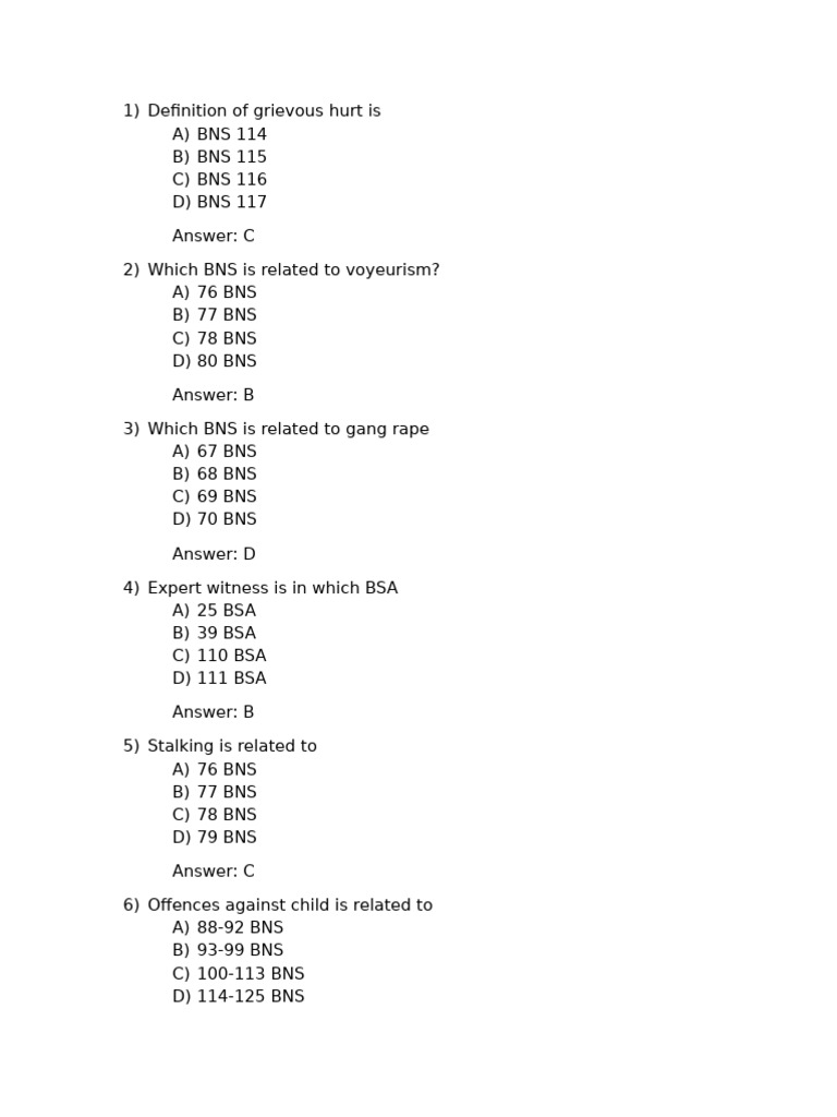 BNS BSA Questions FMT | PDF