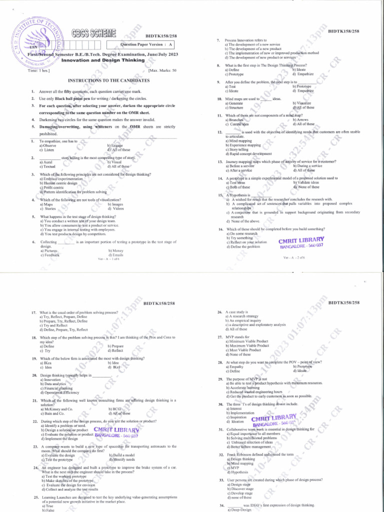 VTU Question Paper of BIDTK158 - BIDTK258 Innovation and Design ...