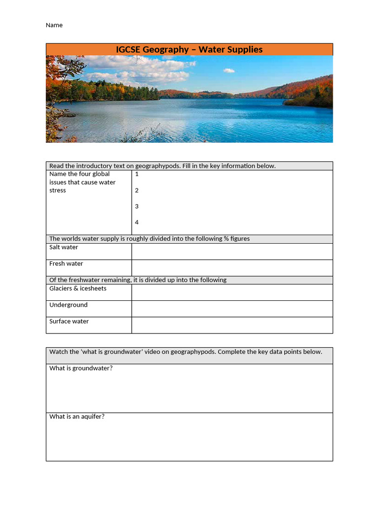 IGCSE Geography: Water Supply Insights | PDF