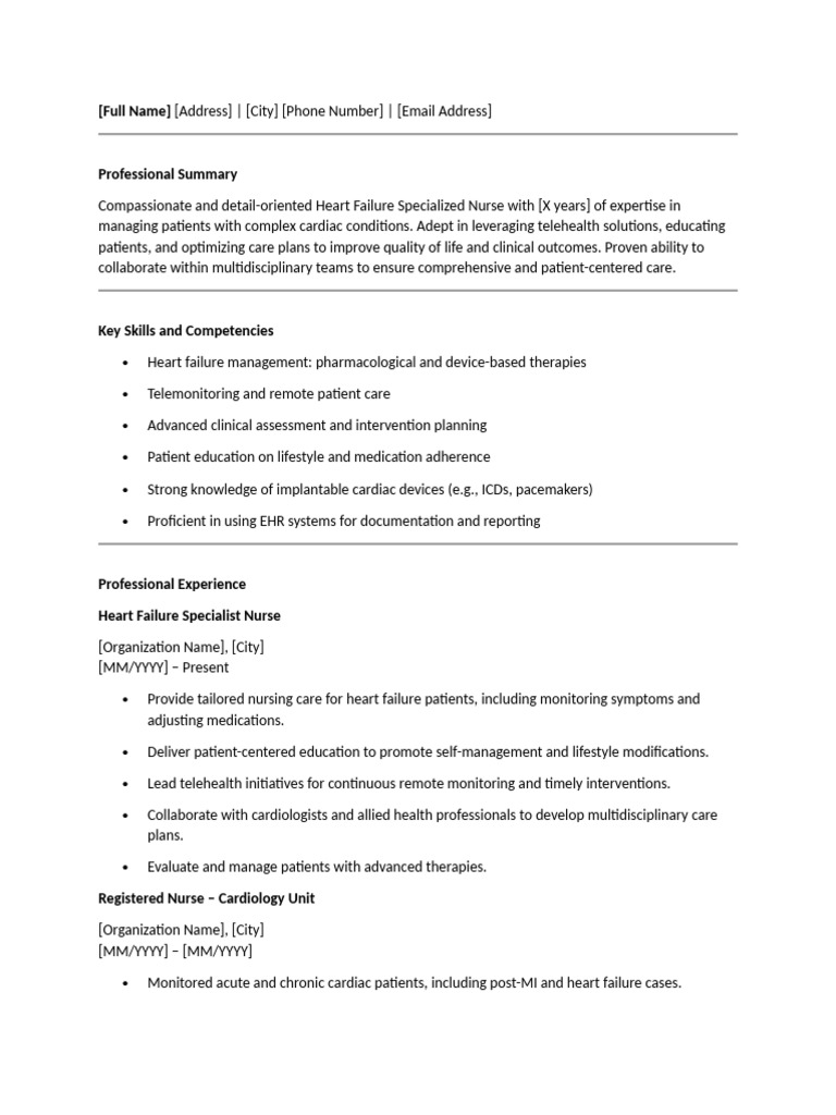 HF nurse CV no 2 | PDF | Heart Failure | Nursing