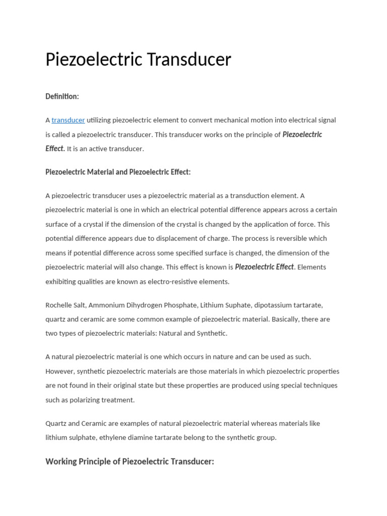 Piezoelectric | PDF | Piezoelectricity | Force
