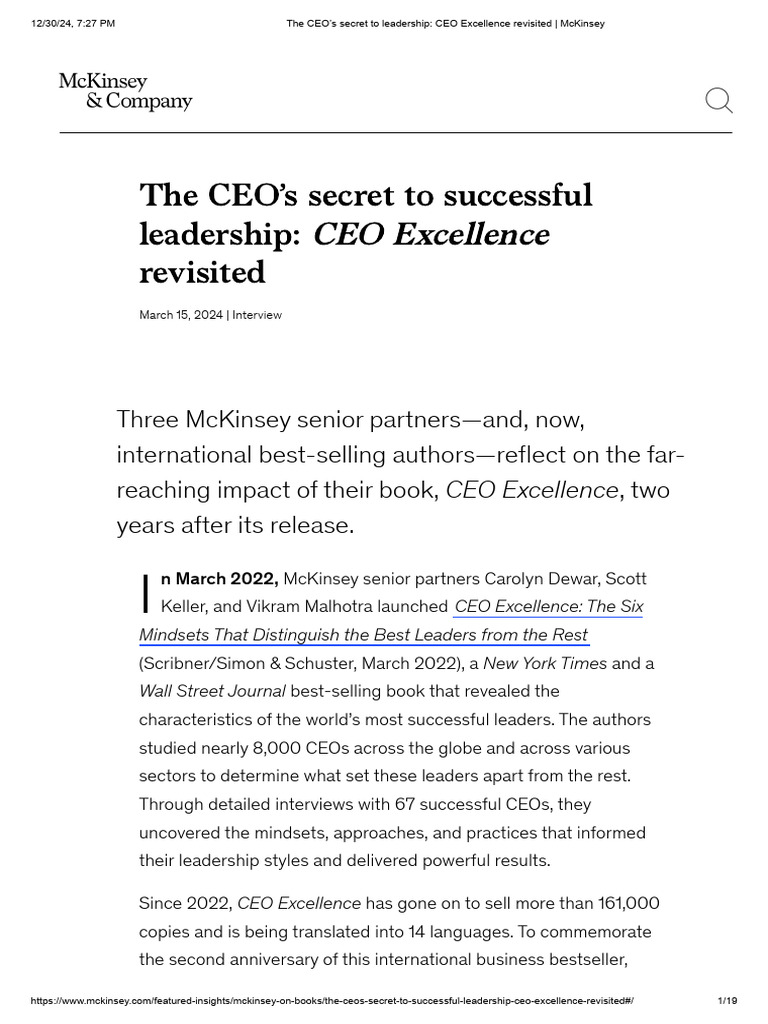 The CEO's Secret To Leadership - CEO Excellence Revisited - McKinsey ...