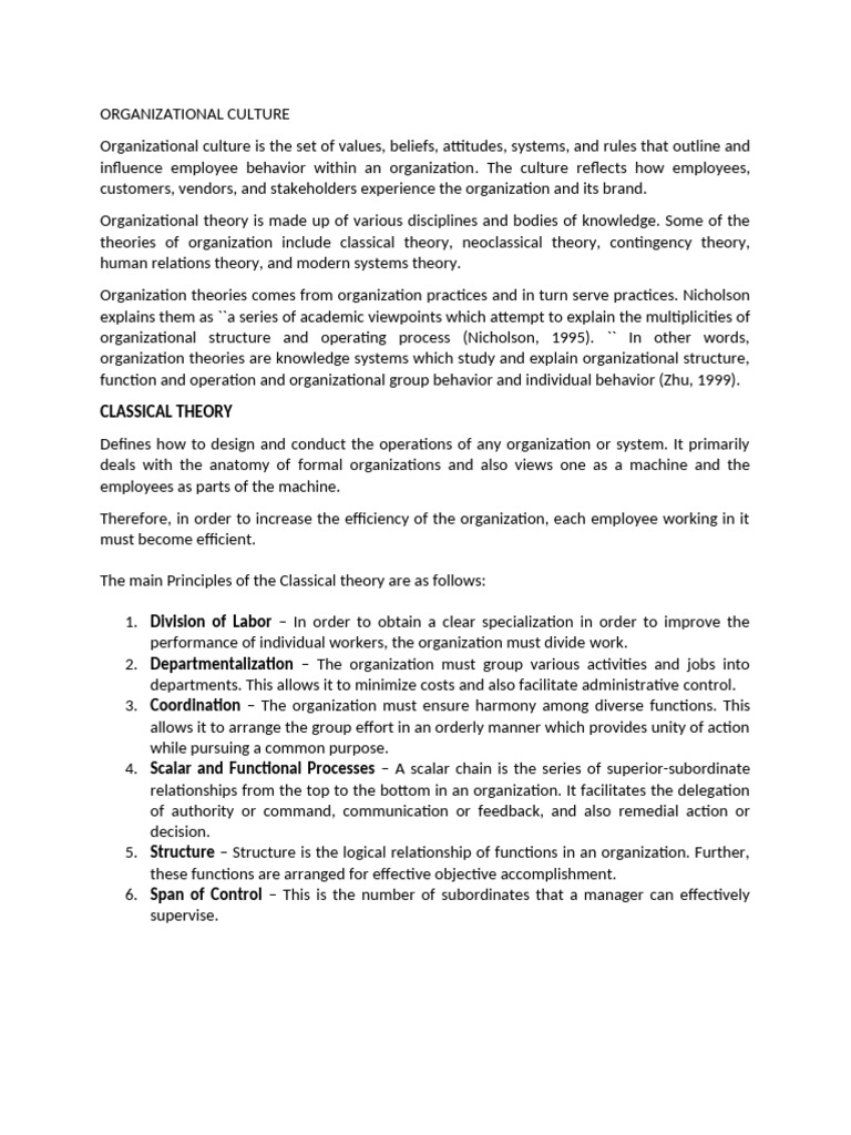 Organizational Culture - Theories | PDF | Leadership | Psychology