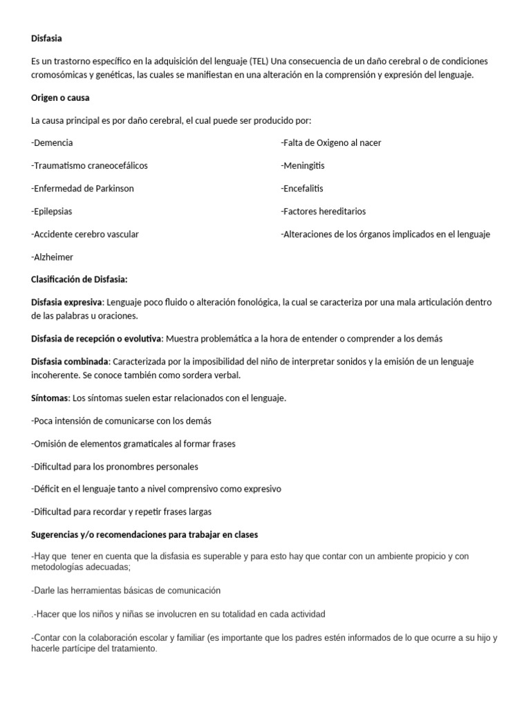 Disfasia: Causas, Tipos y Estrategias | PDF | Afasia | Neurociencia
