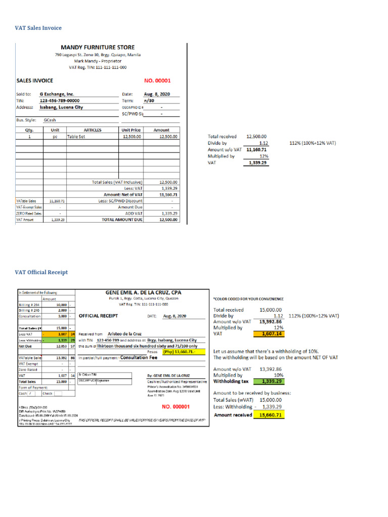 Samples For VAT Taxpayers | PDF