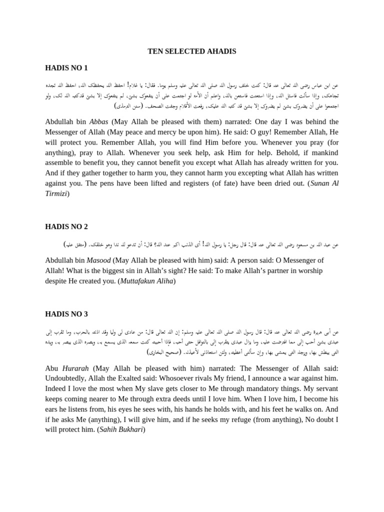 TEN SELECTED AHADIS | PDF