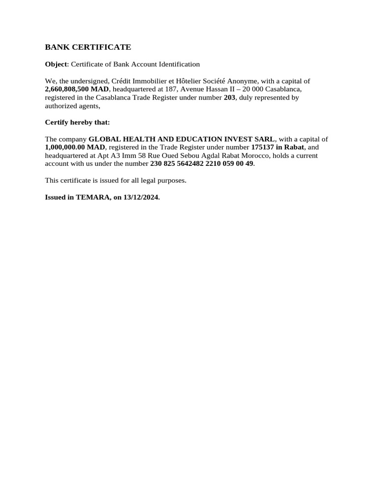 BANK CERTIFICATE | PDF