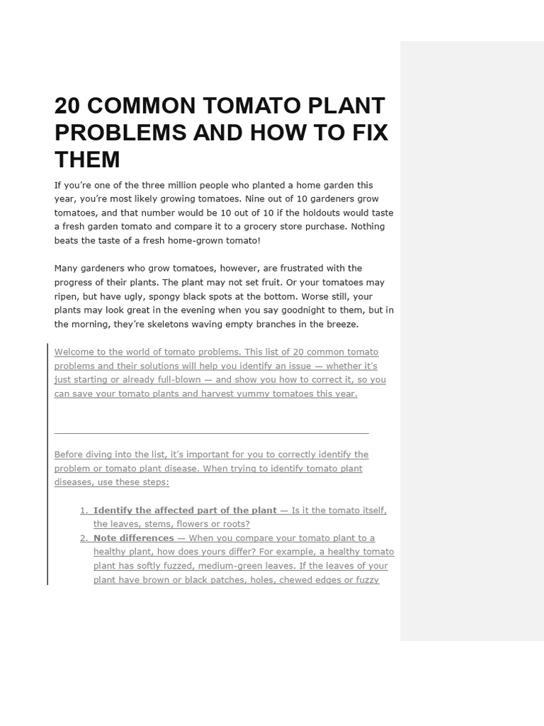 20 Common Tomato Plant Problems and How To Fix Them (1) - 1 | PDF | Tomato | Plants