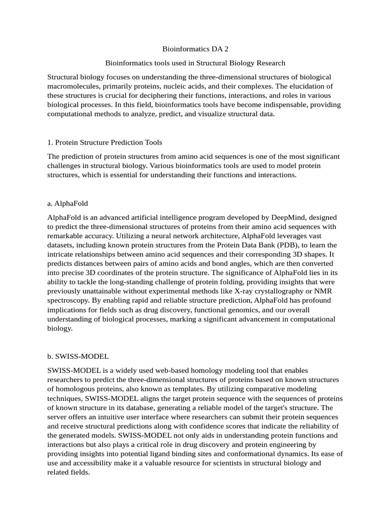 Bioinformatics Tools in Structural Biology | PDF | Docking (Molecular ...