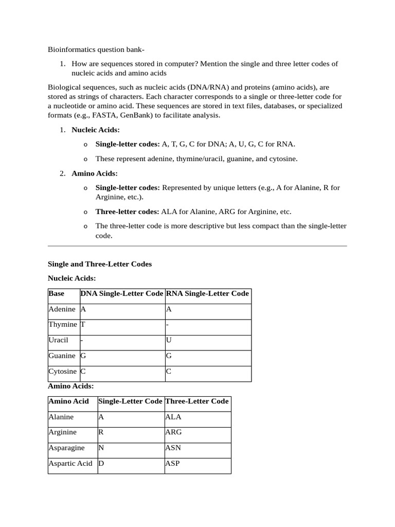 Bioinformatics Question Bank For FAT | PDF | Sequence Alignment ...