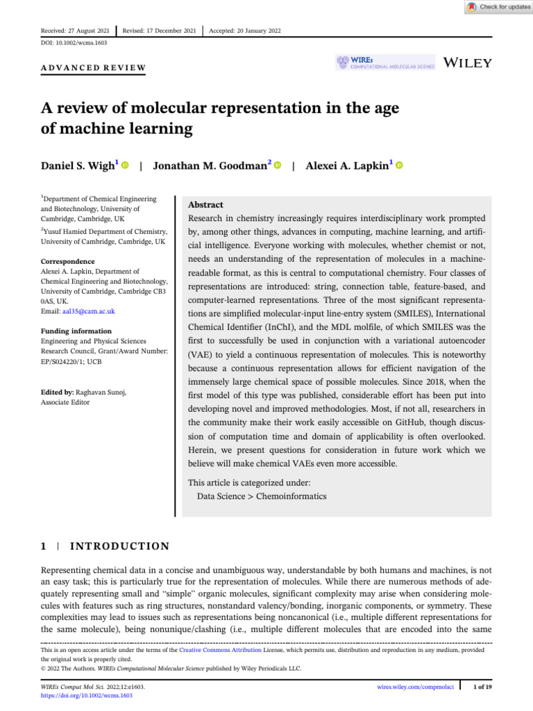 2022 - A Review of Molecular Representation in The Age of Machine ...