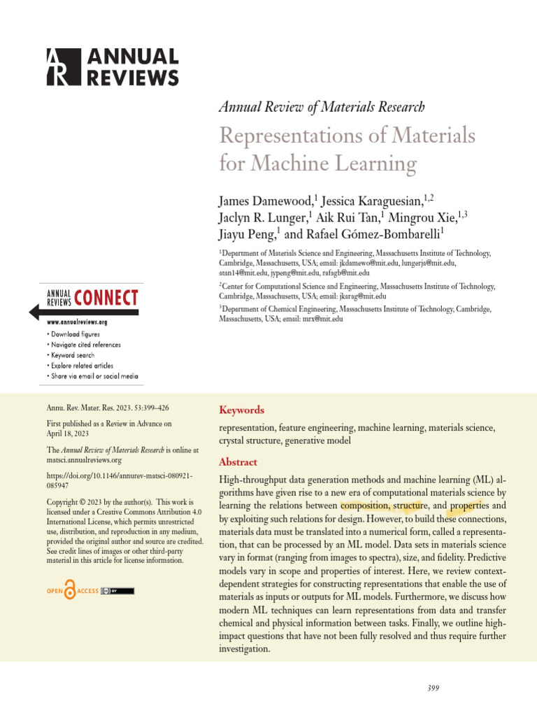 2023 Representations of Materials for Machine Learning | PDF | Machine Learning | Matrix ...