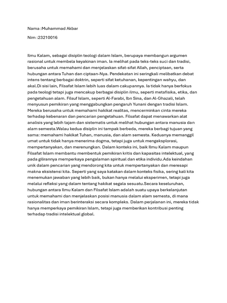 Ilmu Kalam Dan Filsafat Islam | PDF
