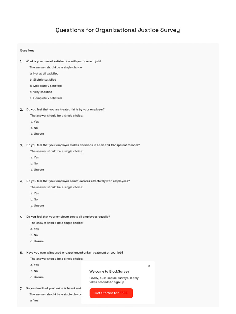 Organizational Justice Survey Questions | PDF